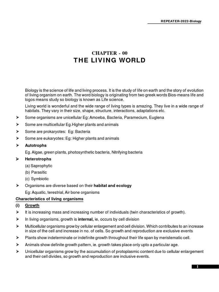The Living World: Chapter - 00 | PDF | Taxonomy (Biology) | Reproduction
