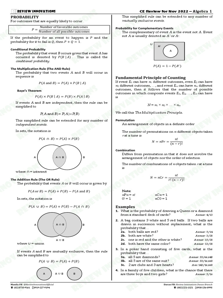 Algebra Set 1 | PDF | Probability | Odds