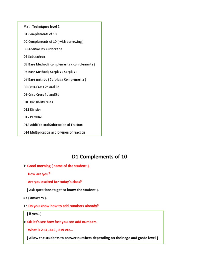 Math Techniques Level 1 Guide | PDF | Multiplication | Subtraction