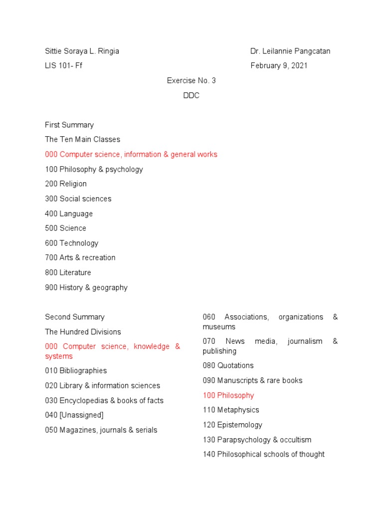 DDC Second Summary Overview | PDF | Science | Social Sciences
