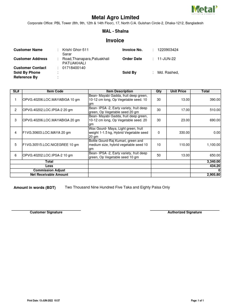 Invoice PDF | PDF | Vegetables | Food Industry