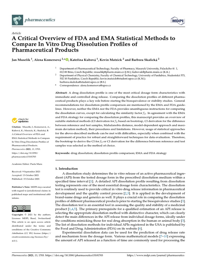 A Critical Overview of FDA and EMA Statistical Methods To Compare in ...
