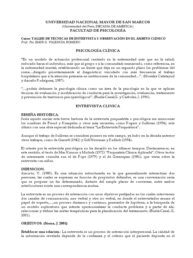 1ra Separata (1) .-ENTREVISTA CLINICA | PDF | Psicología clínica | Sicología