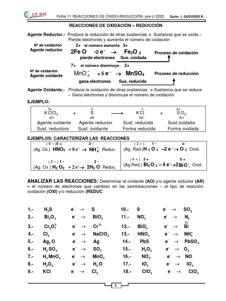 Ficha 11 Reacciones Óxido Reducción | PDF | Redox | Materiales