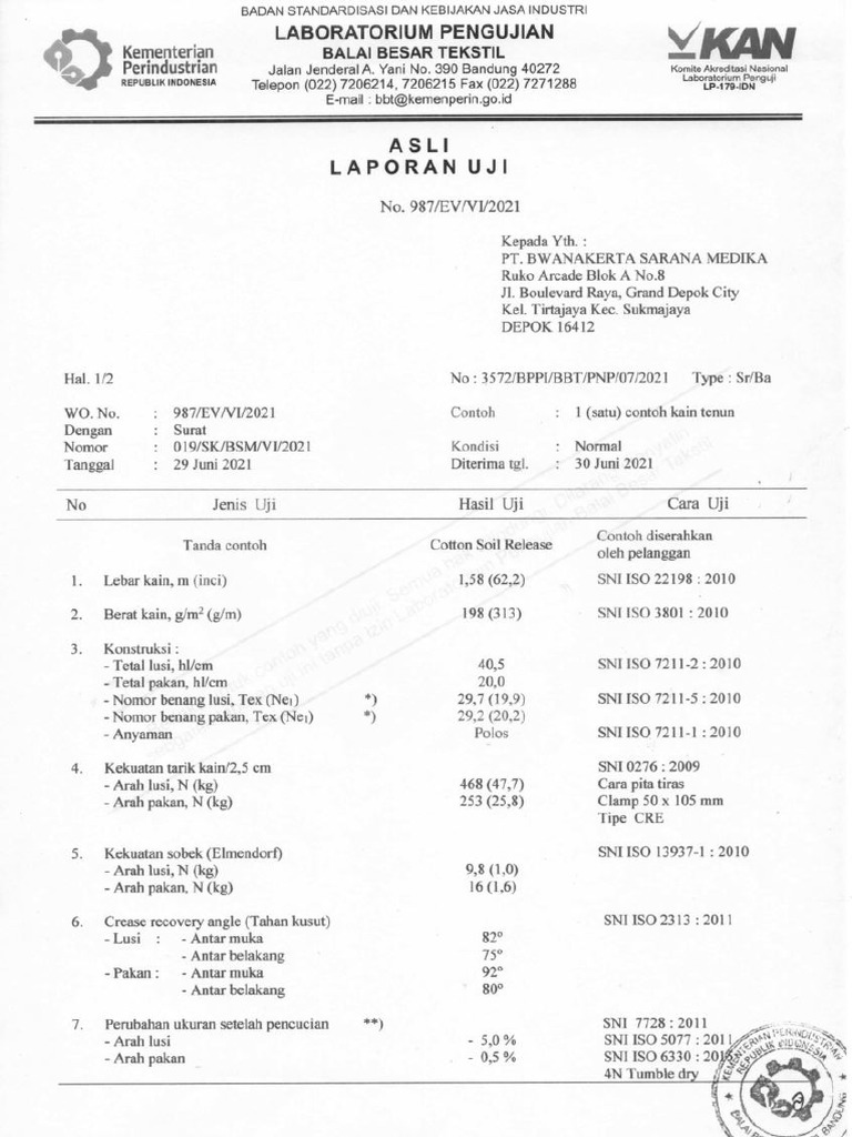 987 Hasil Uji Lab Cotton Soil Release | PDF