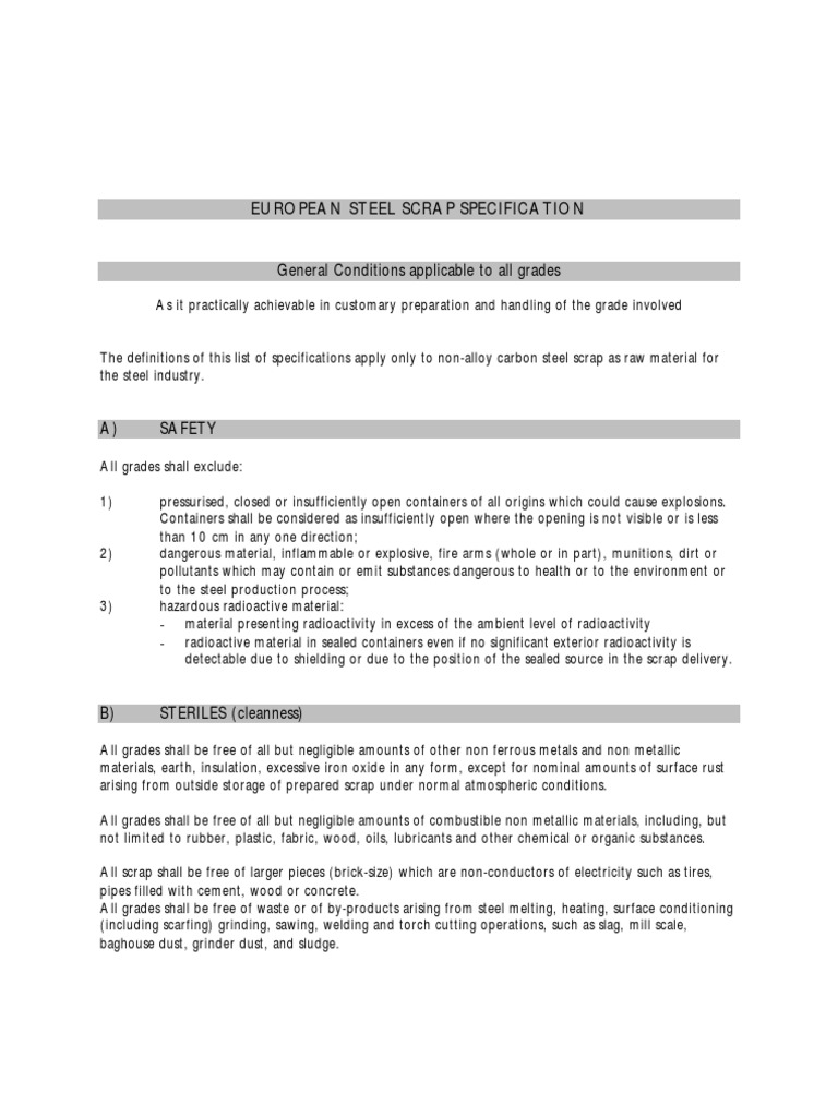 European Steel Scrap Specification: General Conditions Applicable To ...