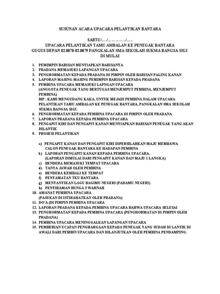 Susunan Acara Upacara Pelantikan Bantara | PDF