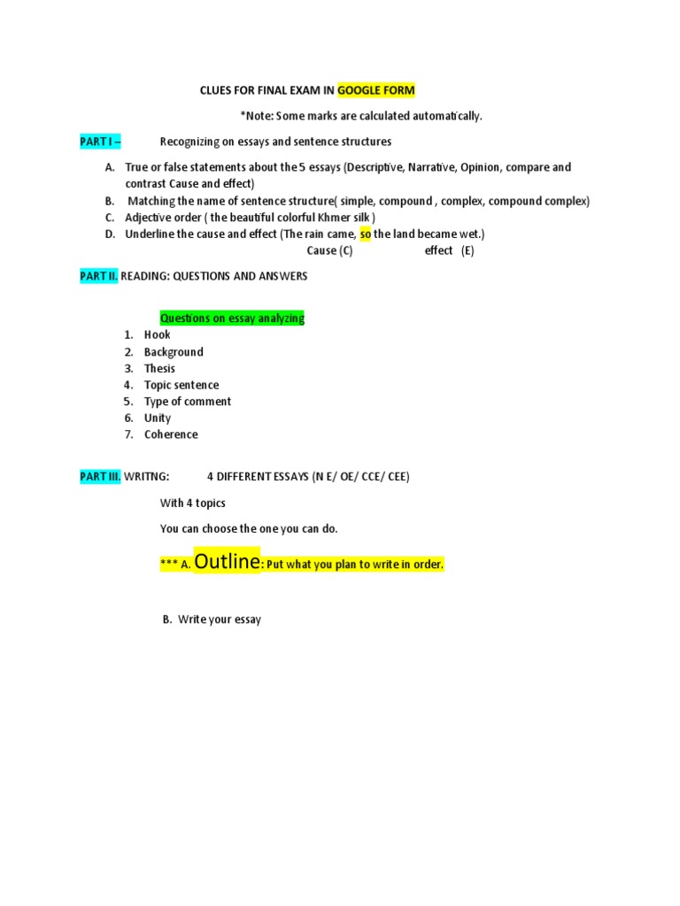 Outline: Clues For Final Exam in Google Form | PDF