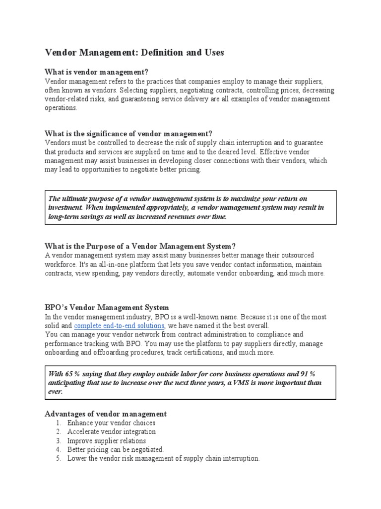 Vendor Management: Definition and Uses | PDF | Performance Indicator ...