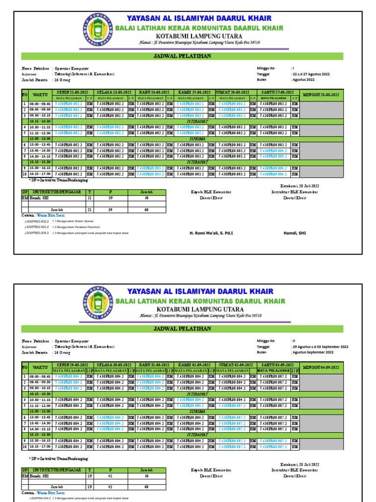 Jadwal Pelatihan Operator Komputer | PDF
