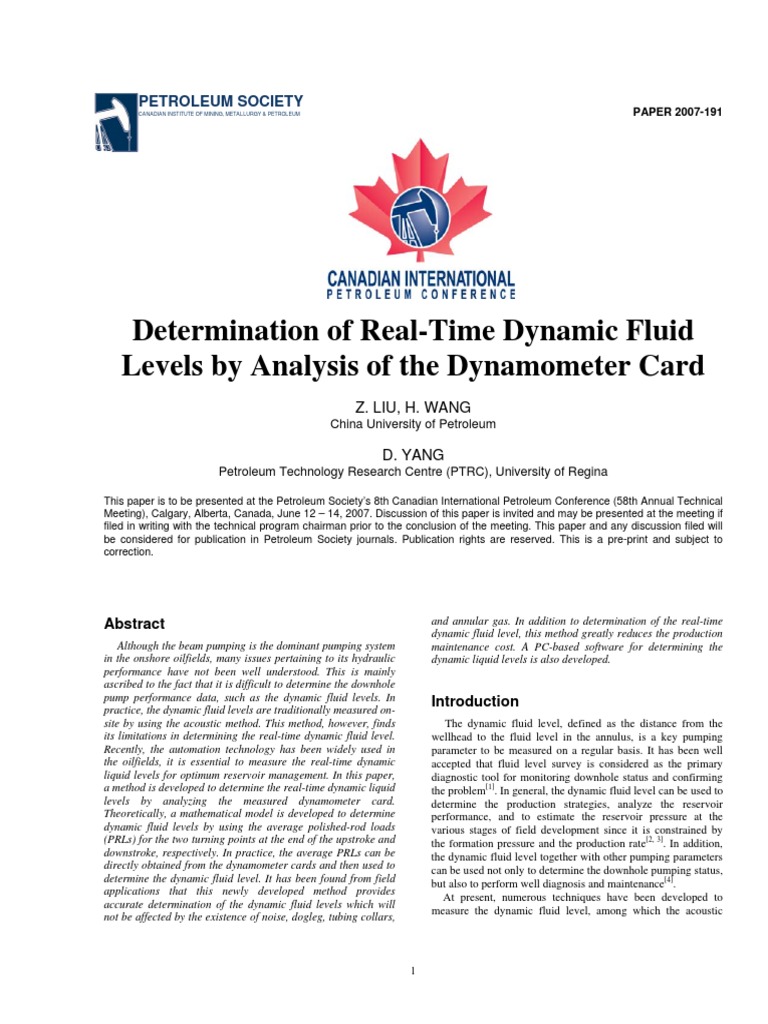 Fluid Level Using Dynamometer Card | PDF | Pressure | Pump