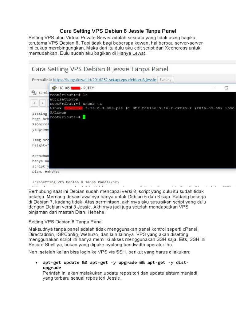Setting VPS Debian 8 Tanpa Panel: Panduan Lengkap Konfigurasi Server, Domain, dan Aplikasi | PDF