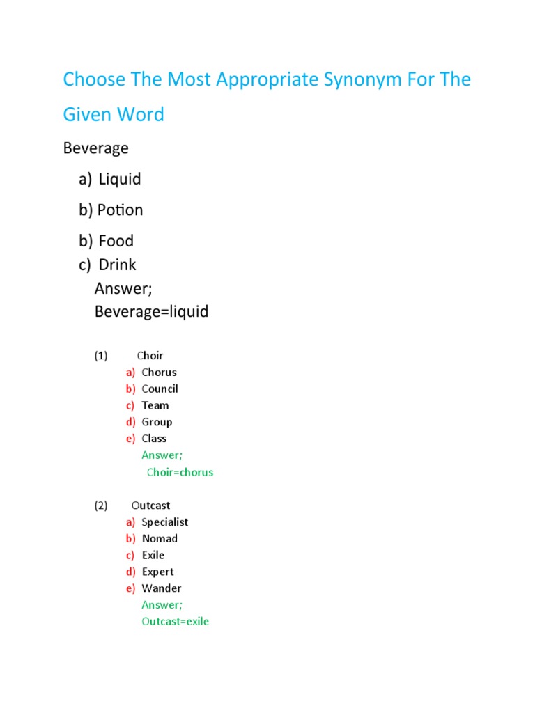 Choose The Most Appropriate Synonym For The | PDF | Language Arts ...