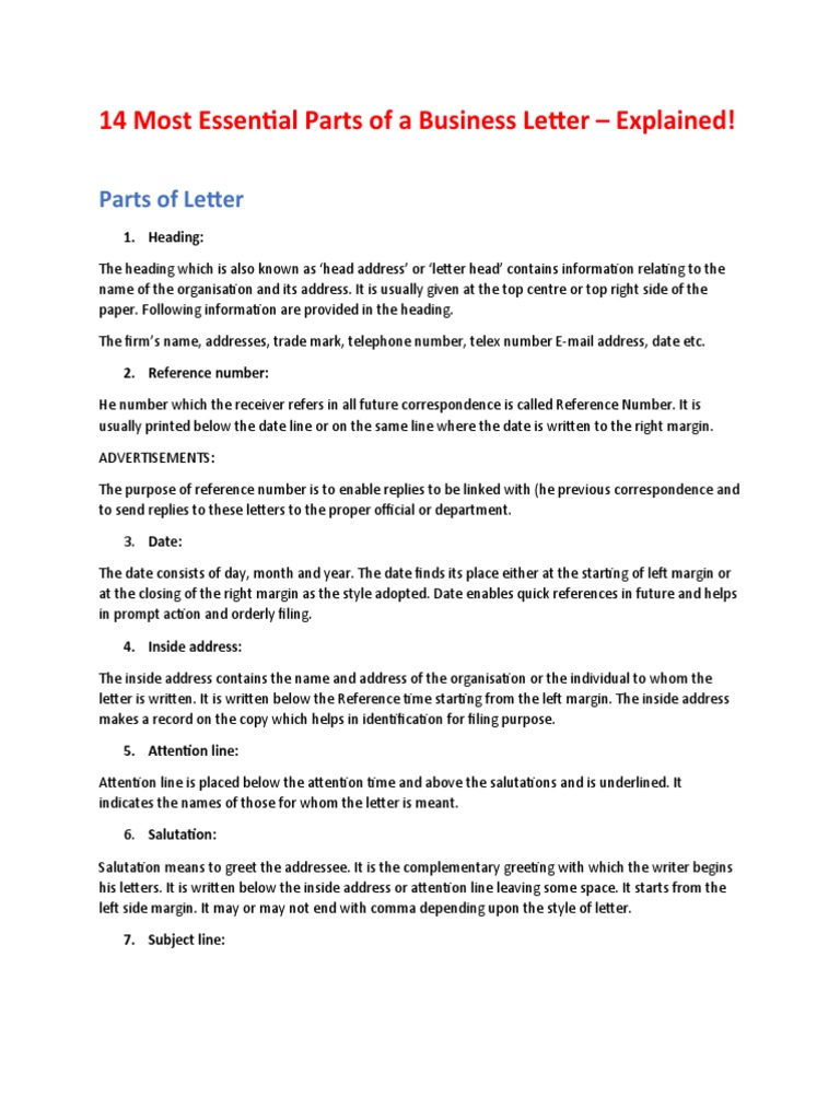 ACS 14 Most Essential Parts of A Business Letter | PDF | Paragraph ...