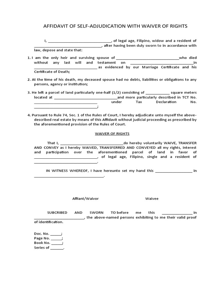 Affidavit of Self Adjudication With Waiver of Rights | PDF