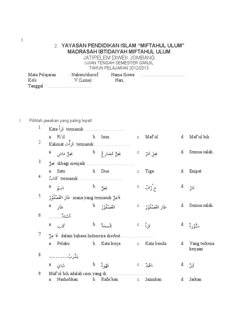 Contoh Soal Nahwu Shorof Mi Pdf