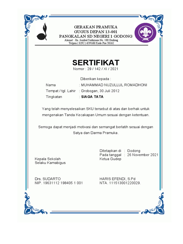 ESA Sertifikat Pelantikan TKU NUZUL | PDF