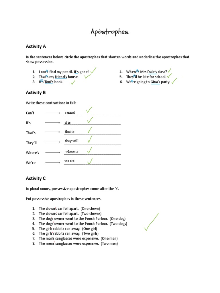 Apostrophes Revision Worksheet | PDF | Linguistics | Linguistic Morphology