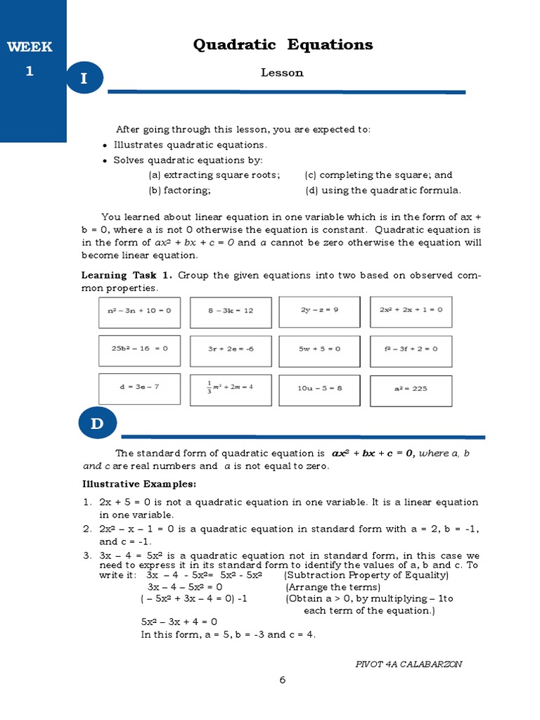 Math9 (Pivot) | PDF | Quadratic Equation | Equations