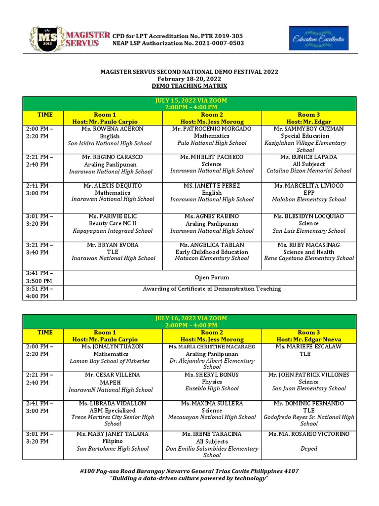 DEMO TEACHING MATRIX | PDF