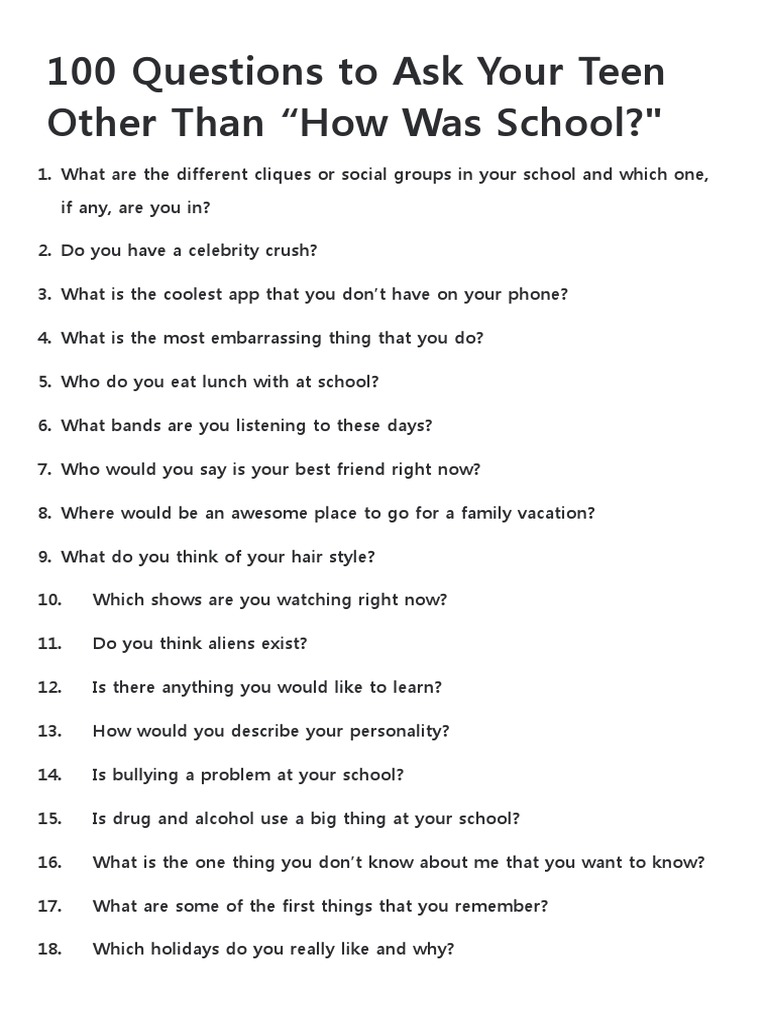 100 Questions to Ask Your Teen Other Than How are you | PDF | Adolescence