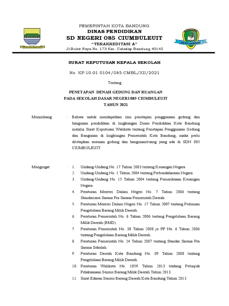SK Penetapan GEDUNG & BANGUNAN SDN 085 2021 | PDF