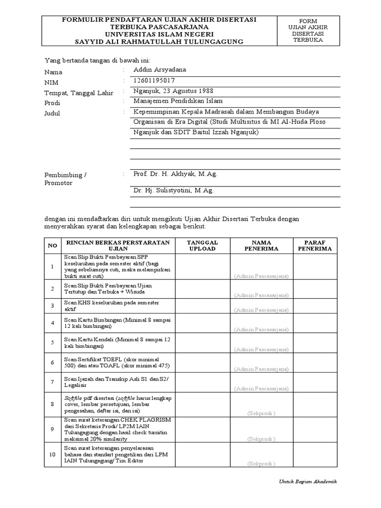 Formulir Ujian Akhir Terbuka s3 | PDF