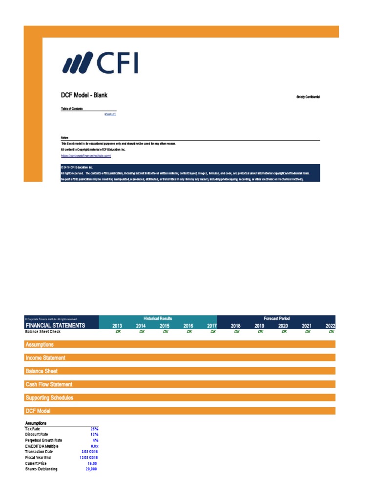 DCF Model - Blank: Strictly Confidential | PDF