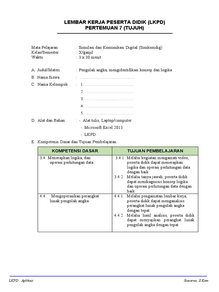 LKPD Simkomdig Ms Excel | PDF