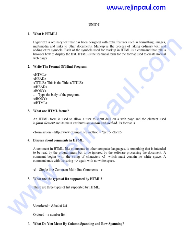 Question Bank - It8078-Web Design and Management | PDF | Html Element ...