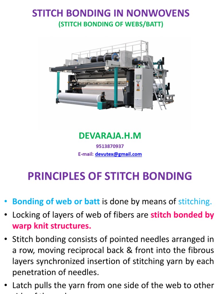 Stitch Bonding in Nonwovens: Devaraja.H.M | PDF | Textiles | Yarn
