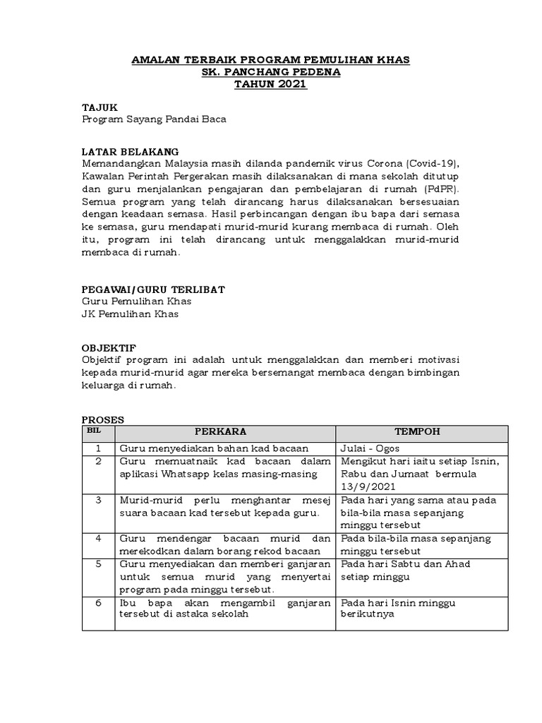 Amalan Terbaik Program Sayang Pandai Baca | PDF