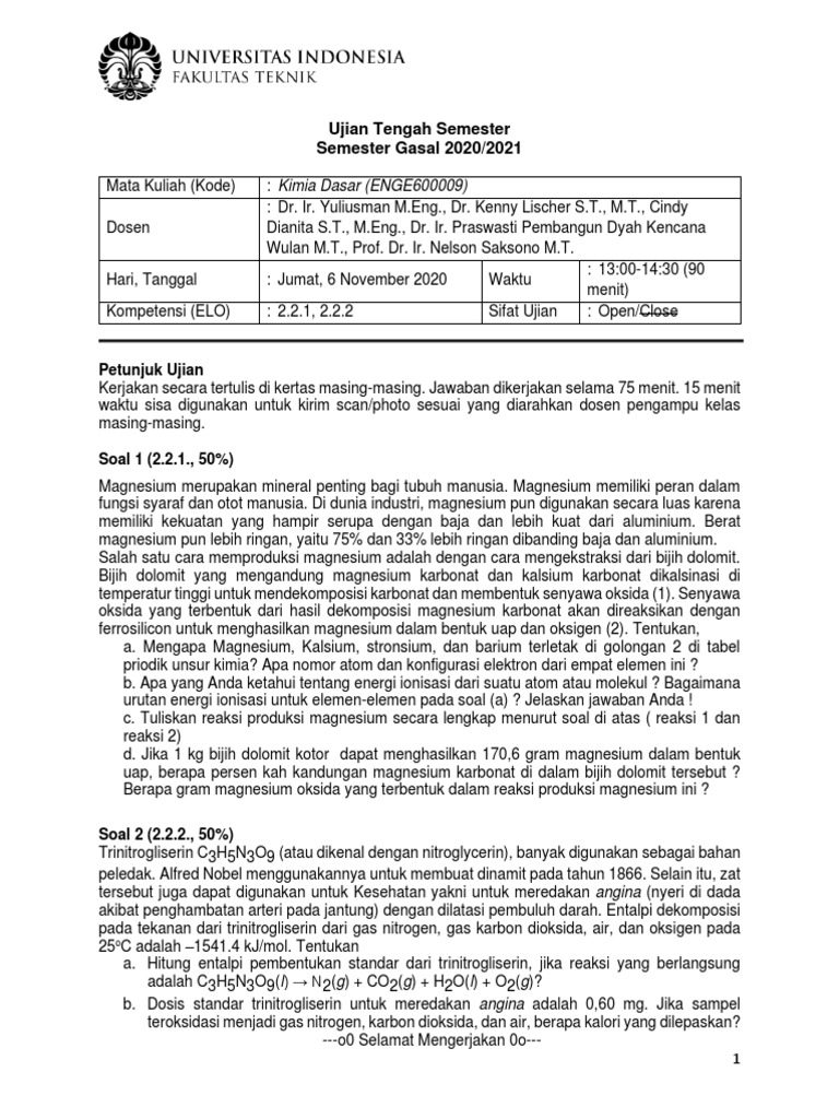Soal UTS Kimdas 2020-2021 | PDF