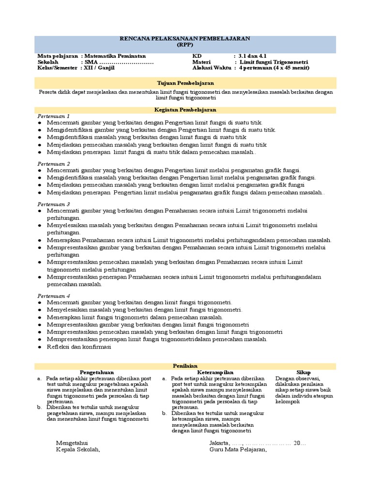 RPP Limit Fungsi Trigonometri | PDF
