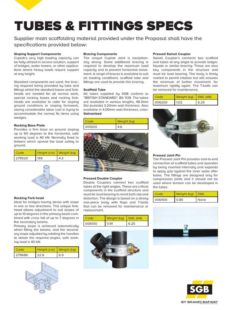 Tubes and Fittings Specs | PDF | Scaffolding | Pipe (Fluid Conveyance)