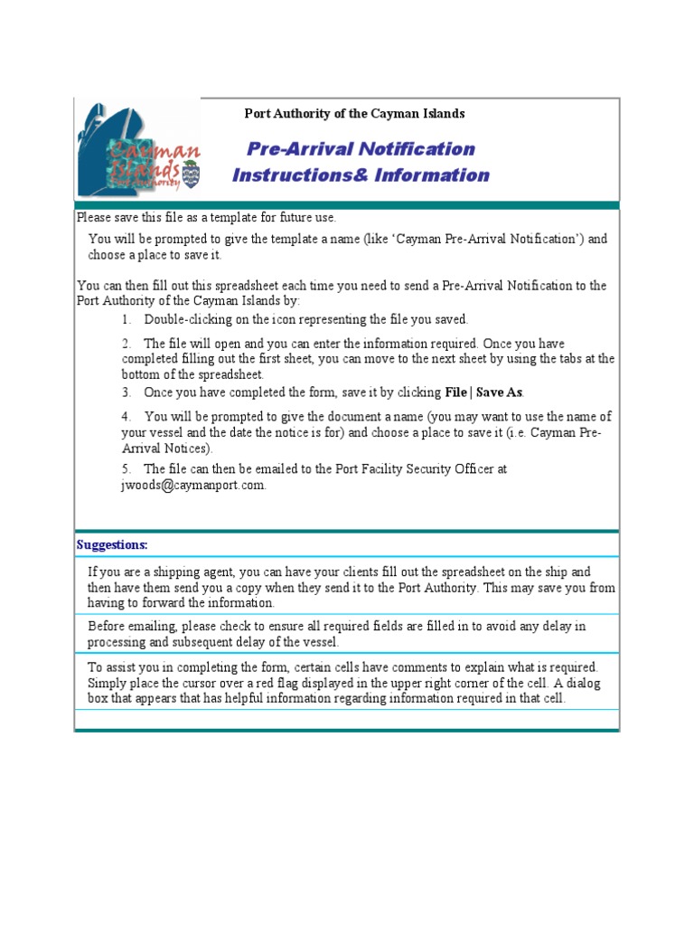 Pre ArrivalNotification | PDF | Ships | Spreadsheet