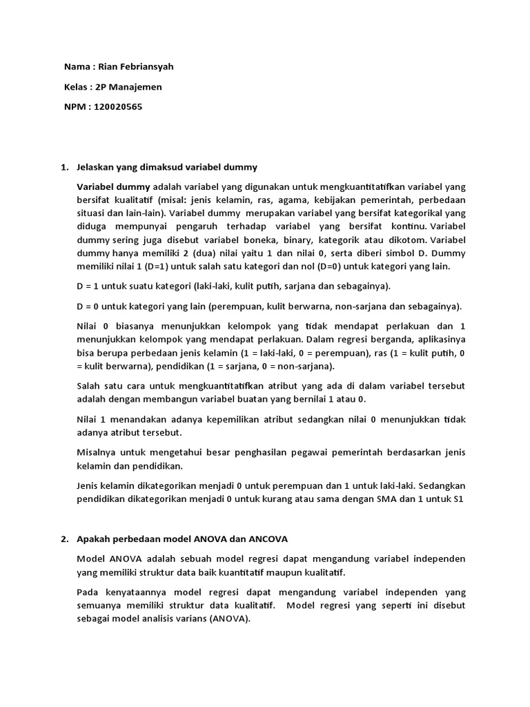 Analisis Variabel Dummy dan Model Regresi | PDF | Metode & Bahan Ajar