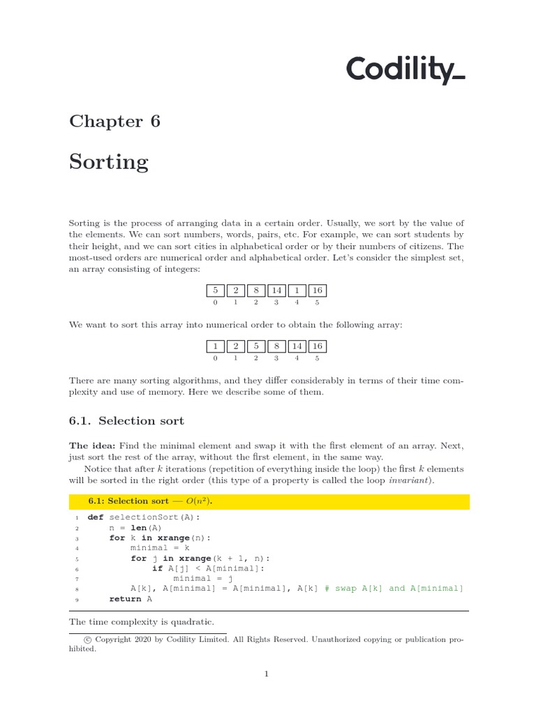 Sorting: 6.1. Selection Sort | PDF | Time Complexity | Array Data Structure