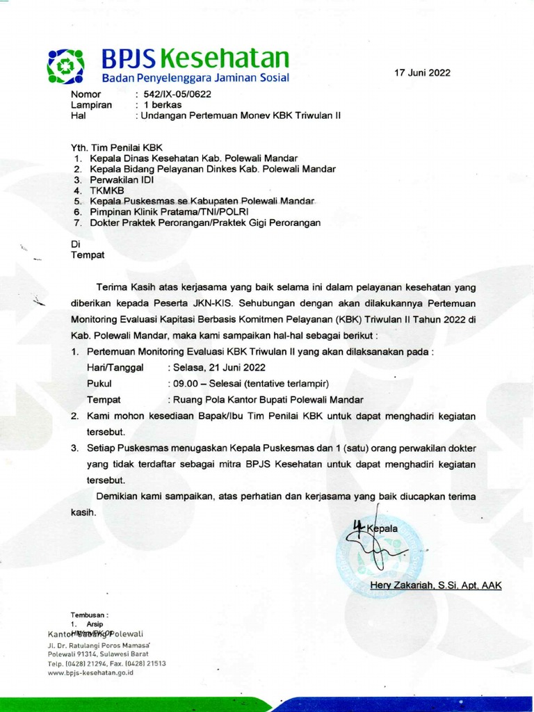 Undangan Pertemuan Monev KBK TW Ii Kab. Polman | PDF