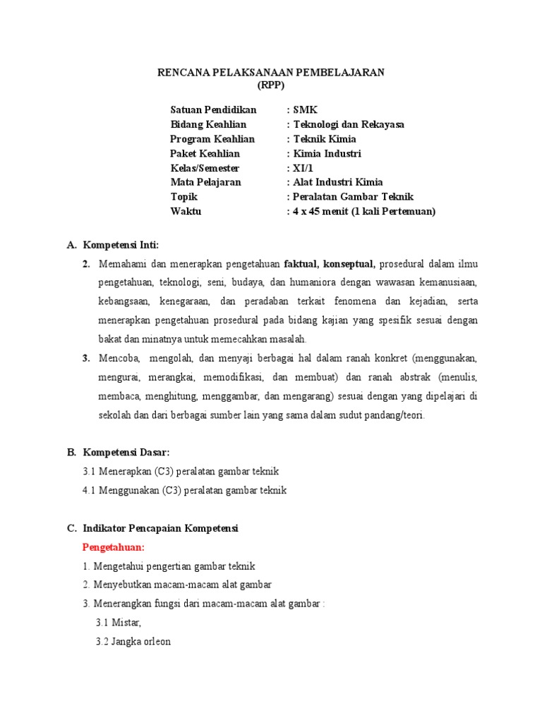 FORMAT RPP Menerapkan Peralatan Gambar Teknik | PDF | Seni