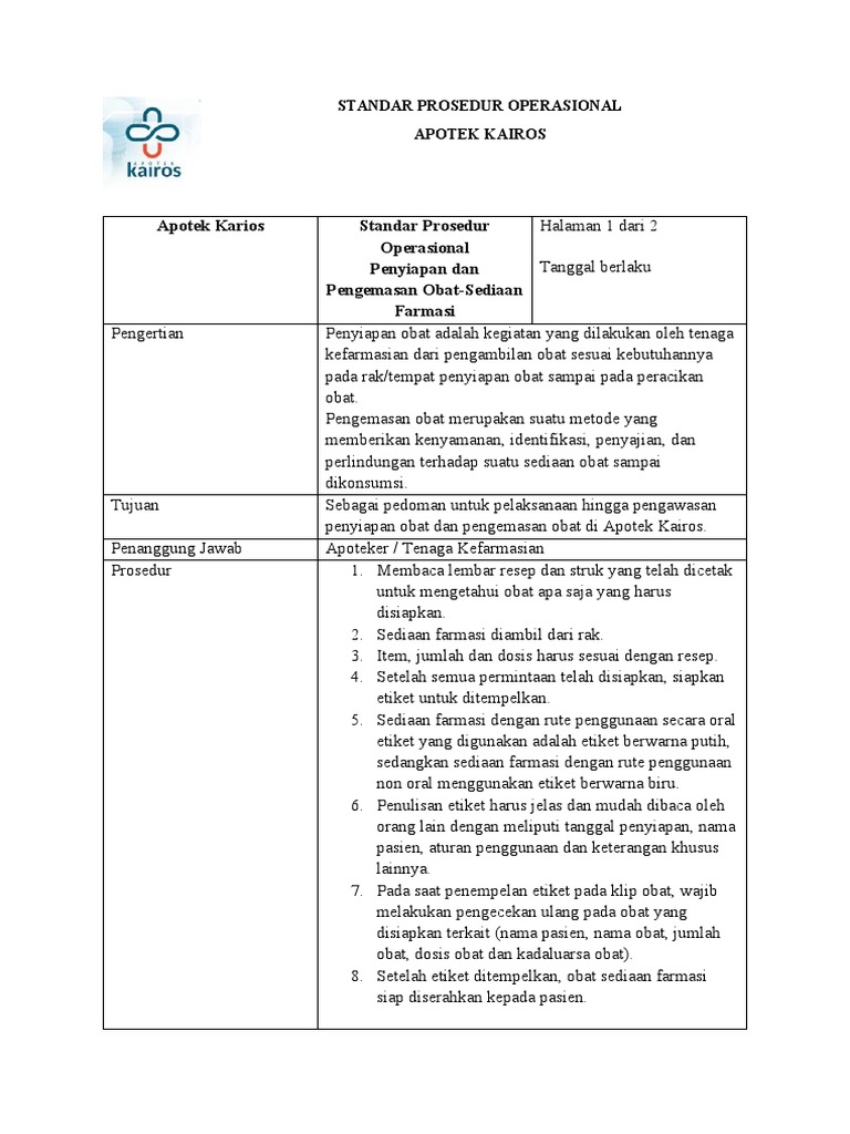 SOP Penyiapan Resep | PDF | Pengembangan Diri | Kesehatan Holistik