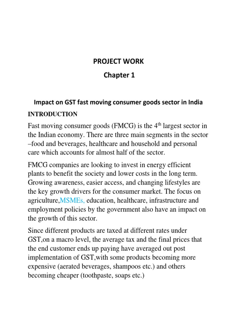 Project Work: Impact On GST Fast Moving Consumer Goods Sector in India ...