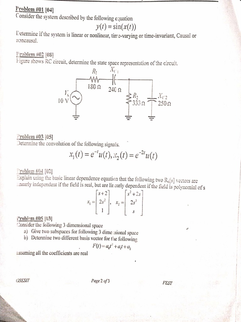 Linear System Theory - Exam Questions | PDF