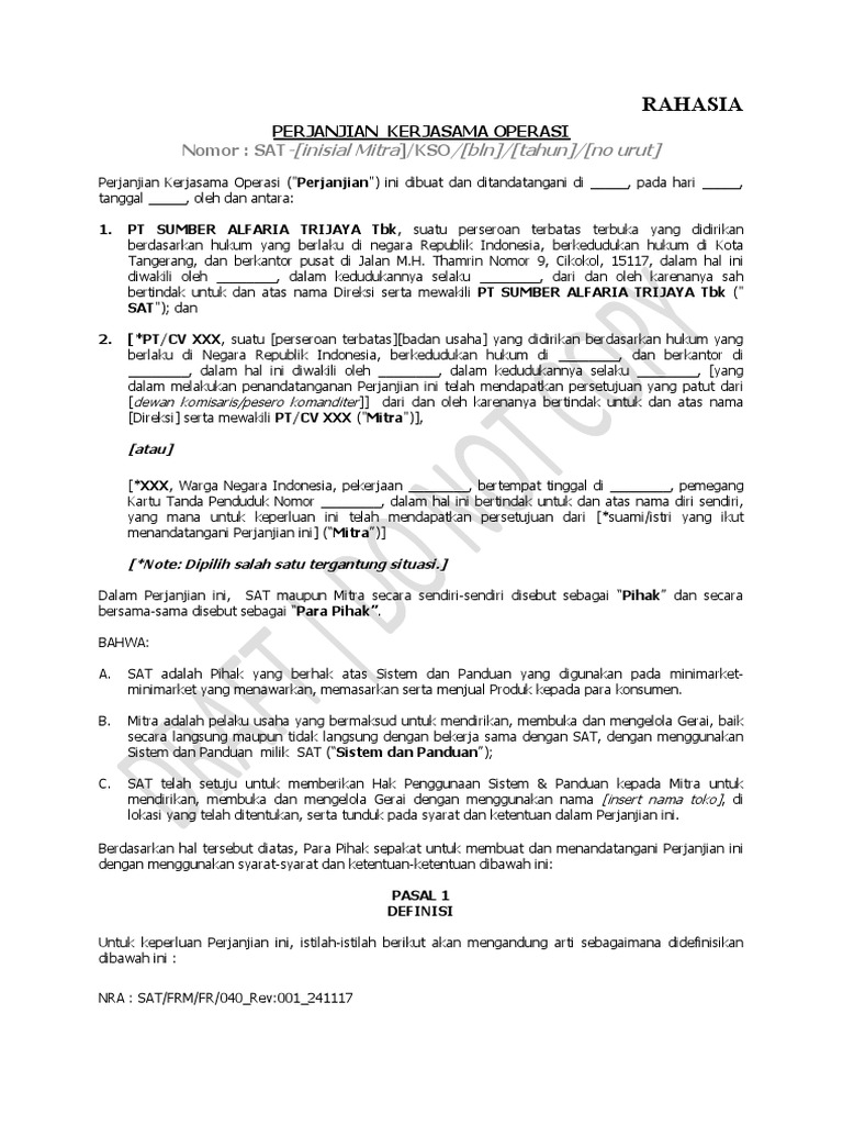 Perjanjian KSO Draft DoNotCopy Rahasia | PDF