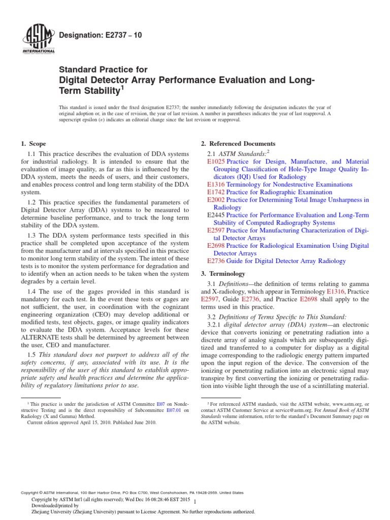 ASTM E2737-10 Standard Practice For Digital Detector Array Performance Evaluation and Long-Term ...