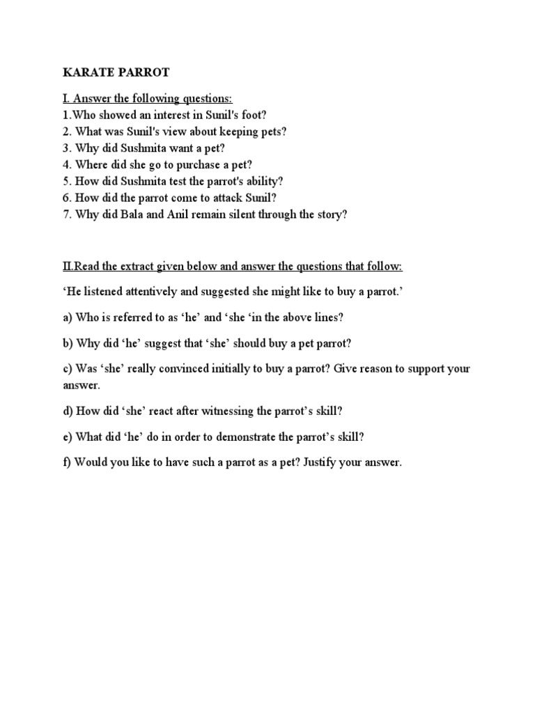 Karate Parrot: Questions and Answers | PDF