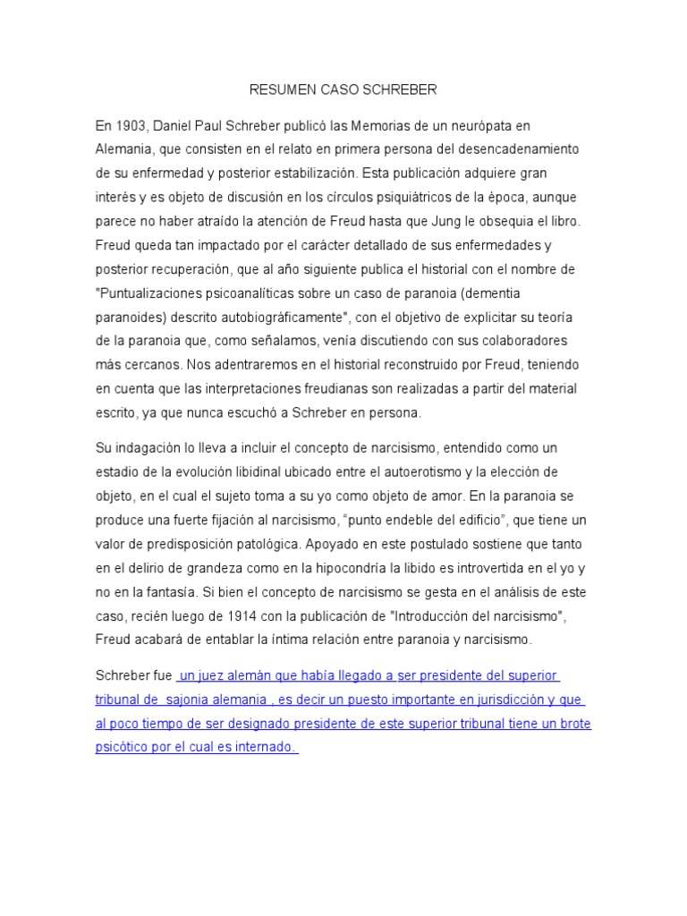 Resumen Caso Schreber | PDF | Libido | Sigmund Freud