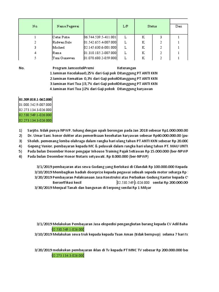 Untuk Latihan PPH 21 | PDF | Pengelolaan Keuangan & Uang
