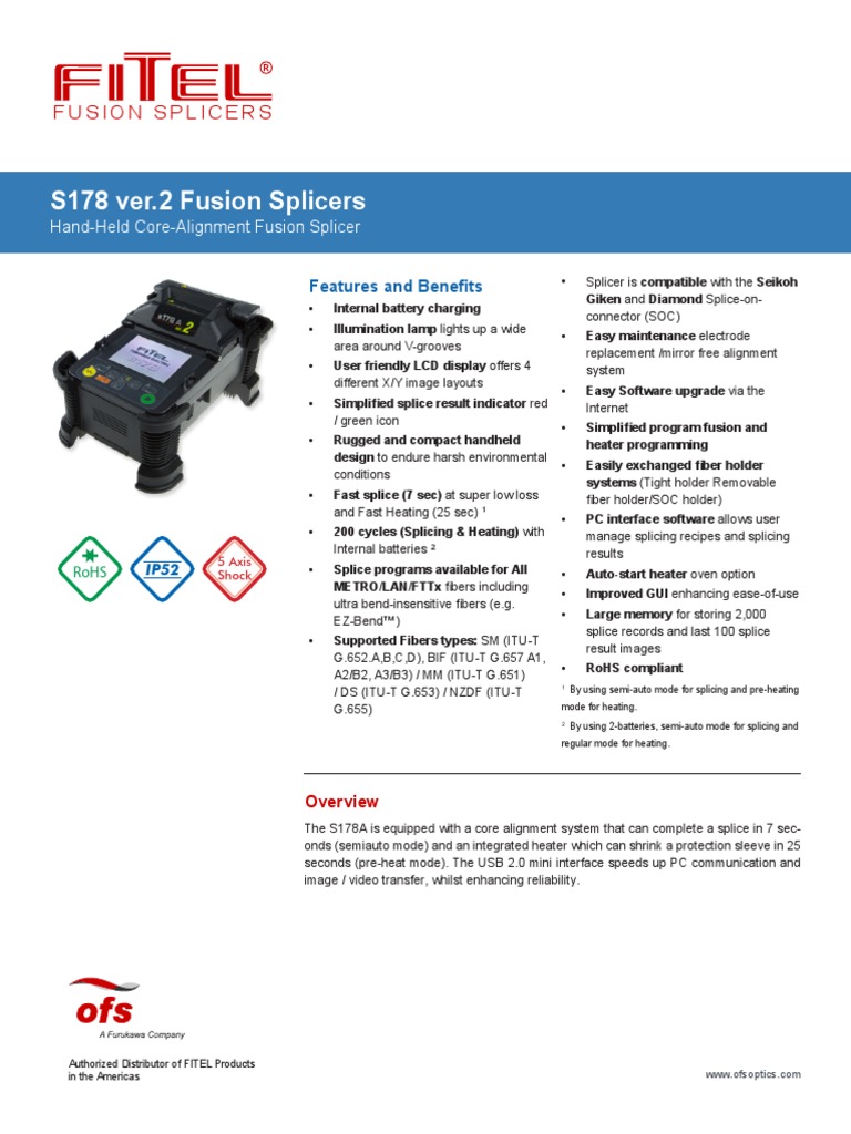 S178 Ver.2 Fusion Splicers | PDF | Optical Fiber | Humidity