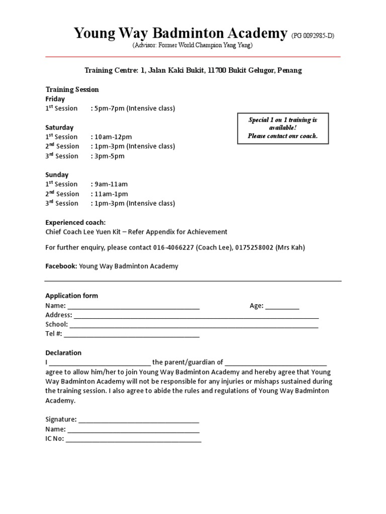 Young Way Badminton Academy Pdf Leisure Sports